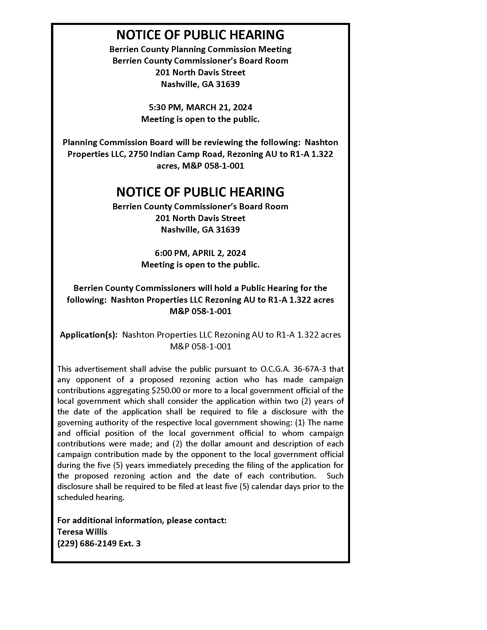 Public Hearing on Rezoning – The Berrien Press